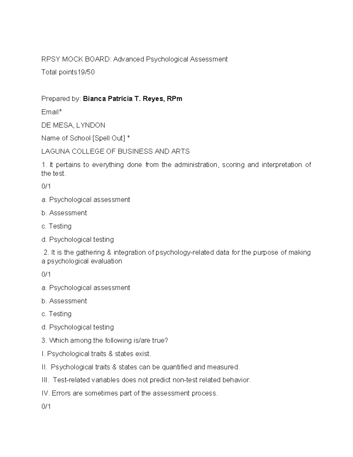 Advance PSCH Assessment RPSY MOCK Board - RPSY MOCK BOARD: Advanced ...