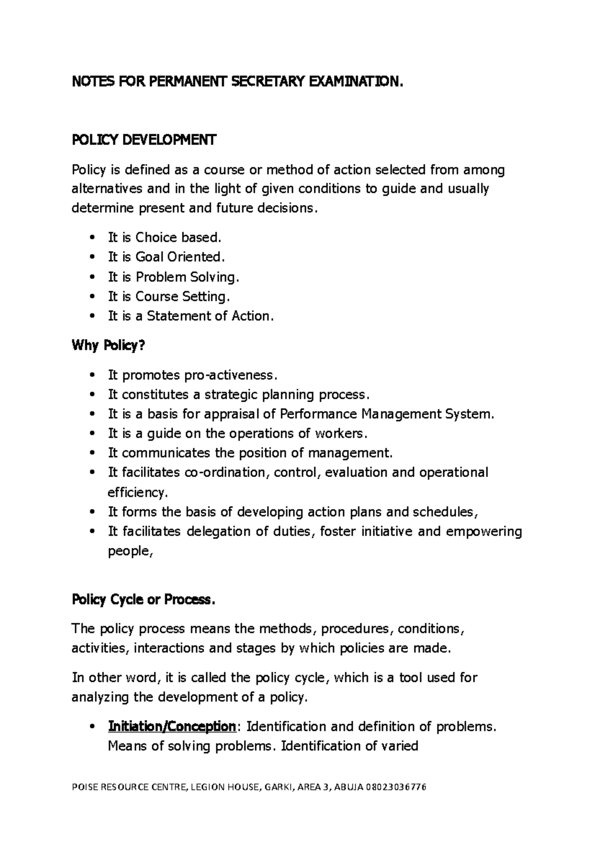 64526 - Notes for ps - NOTES FOR PERMANENT SECRETARY EXAMINATION ...