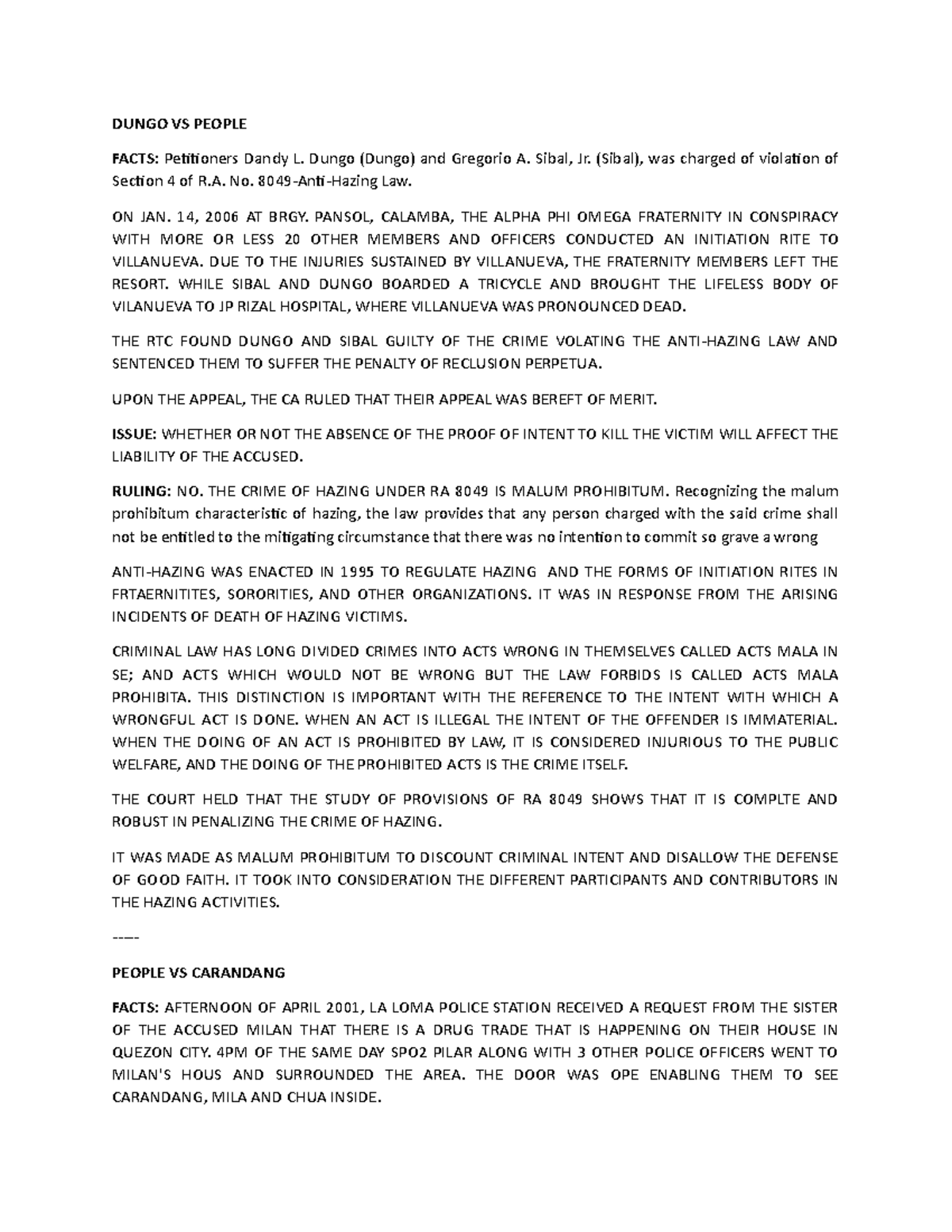 Dungo VS People- Digest - DUNGO VS PEOPLE FACTS: Petitioners Dandy L ...