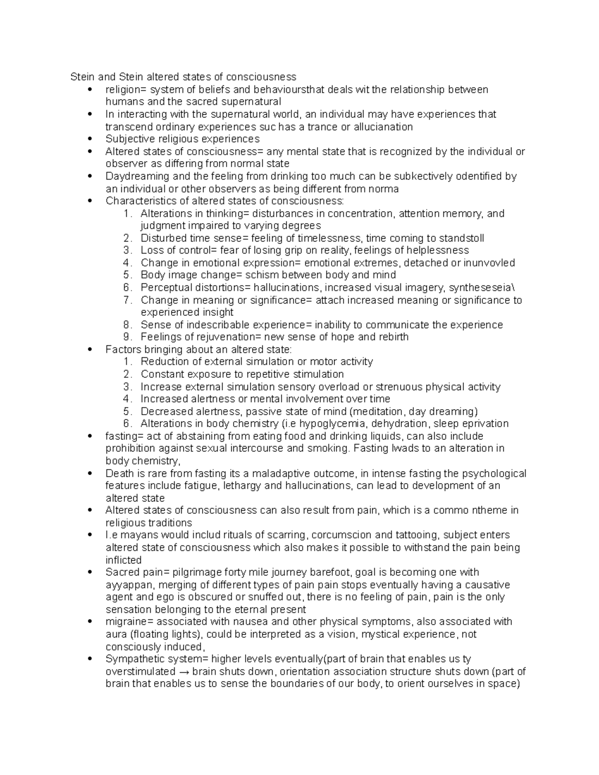 Altered state of consciousness reading - Stein and Stein altered states ...
