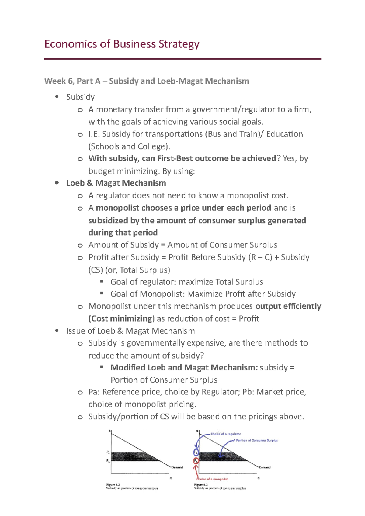 Econ Strategy - Notes 6 - Loeb and Magat Mechanism with Subsidy ...