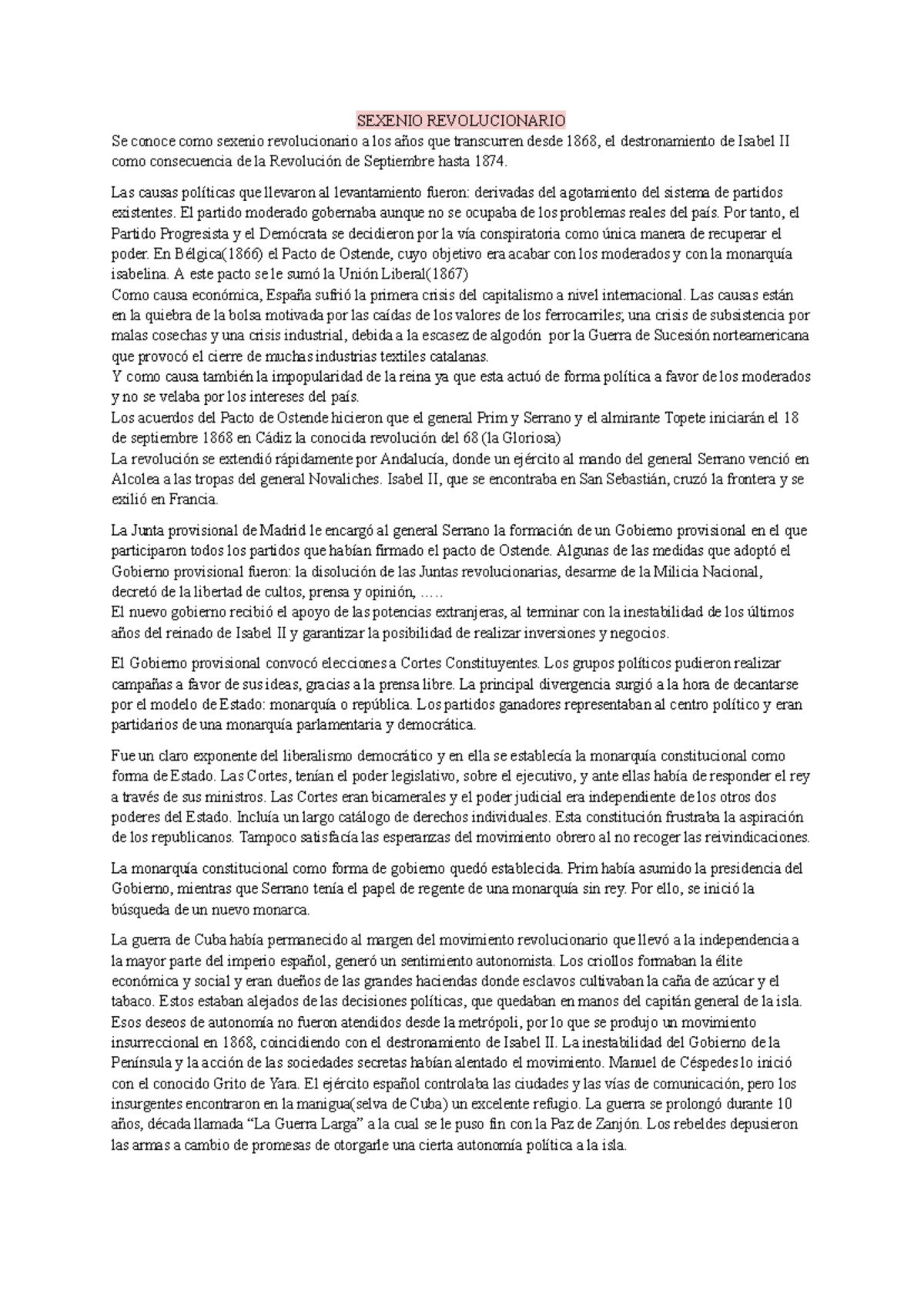 Sexenio Revolucionario - Las causas políticas que llevaron al levantamiento fueron: derivadas ...