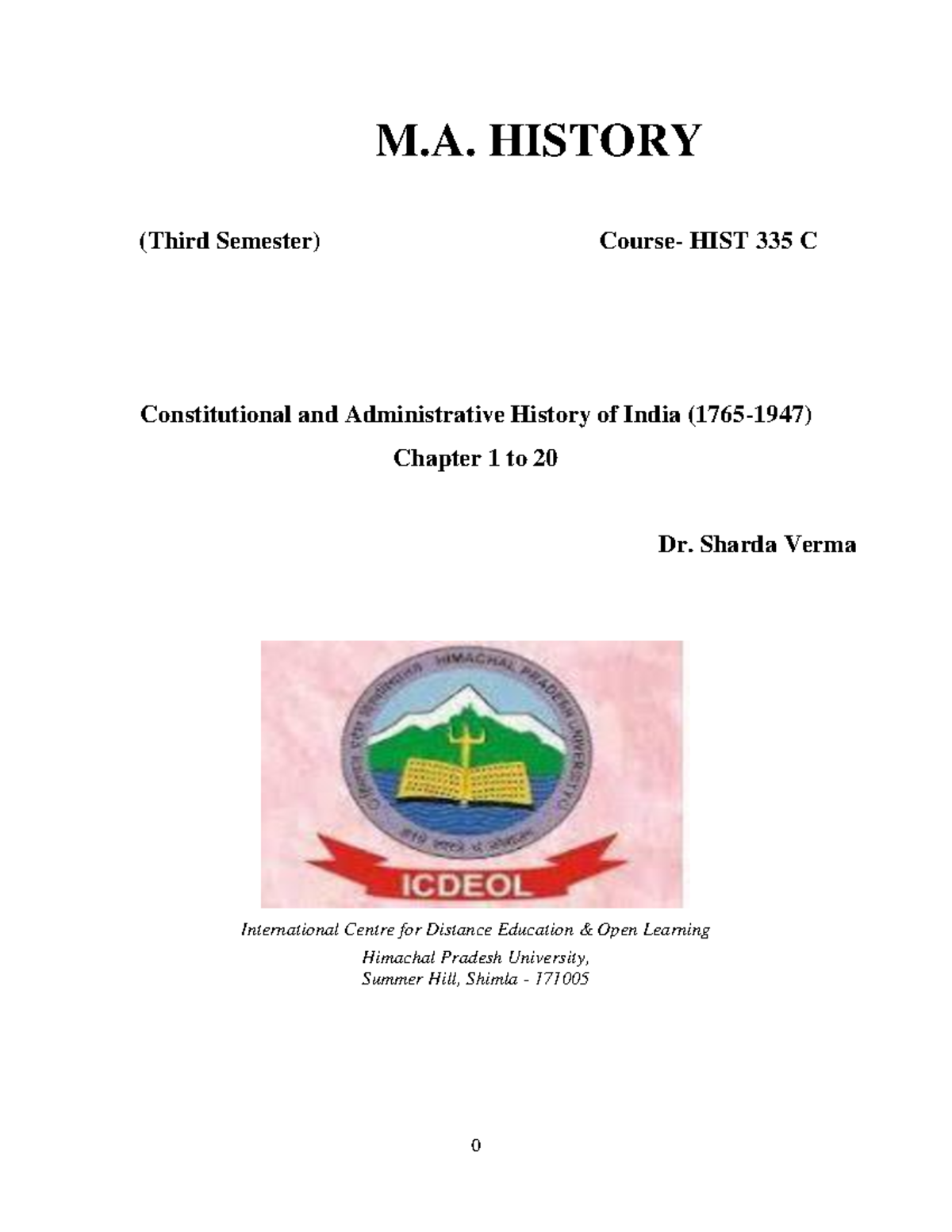 M A III Sem History 335C - M. HISTORY (Third Semester) Course- HIST 335 ...