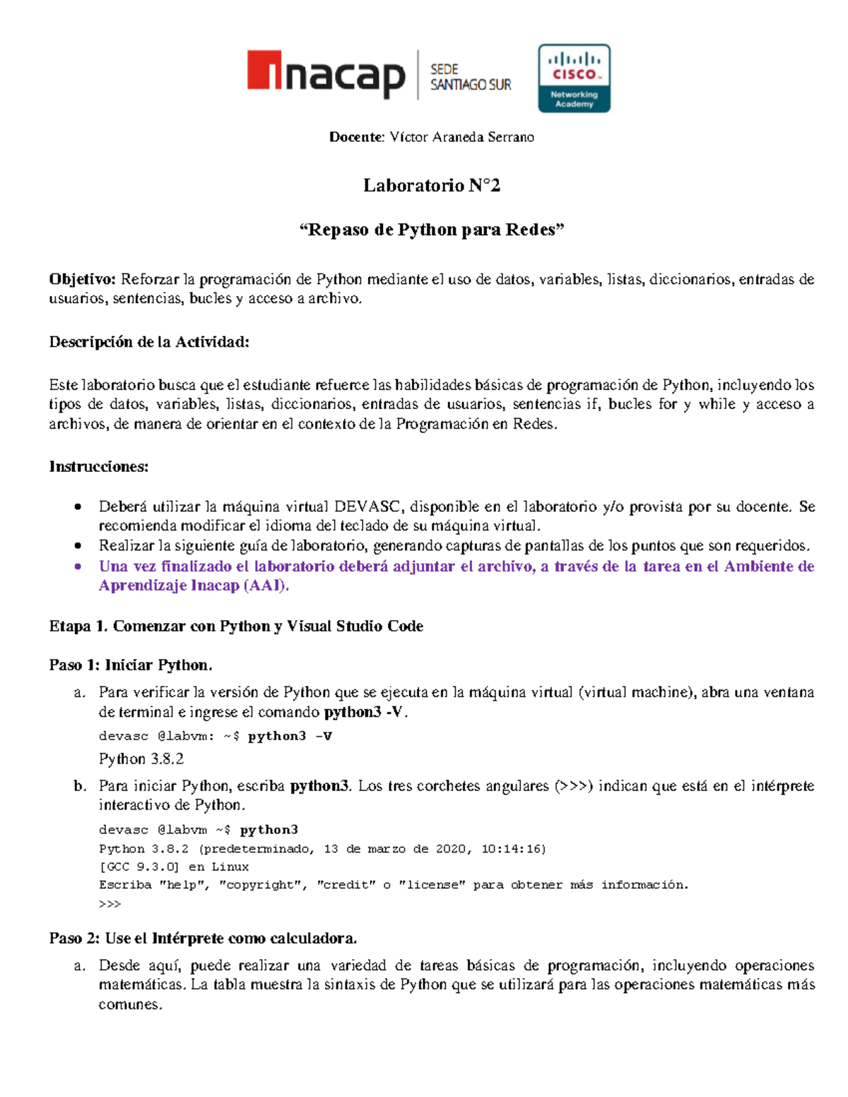 Laboratorio N°2 redes avan - Docente: Víctor Araneda Serrano ...