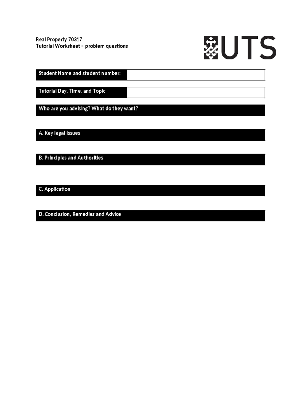 Tutorial 4. - 070317 - Real Property 70317 Tutorial Worksheet – problem ...