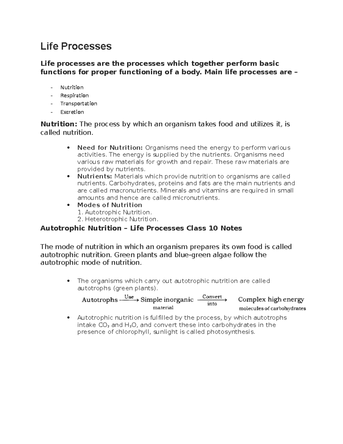 Notes on Life processes - Life Processes Life processes are the ...