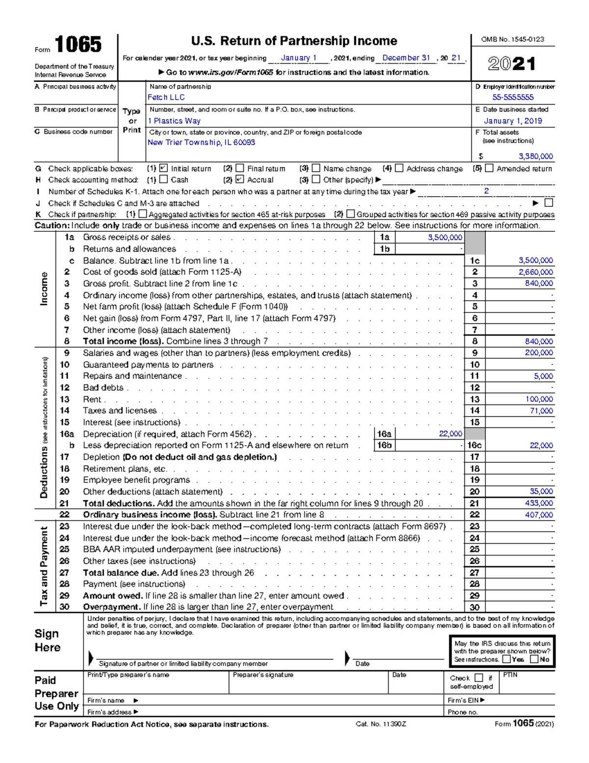 Form 1065 - Tax project - Form 1065 2021 U. Return of Partnership ...