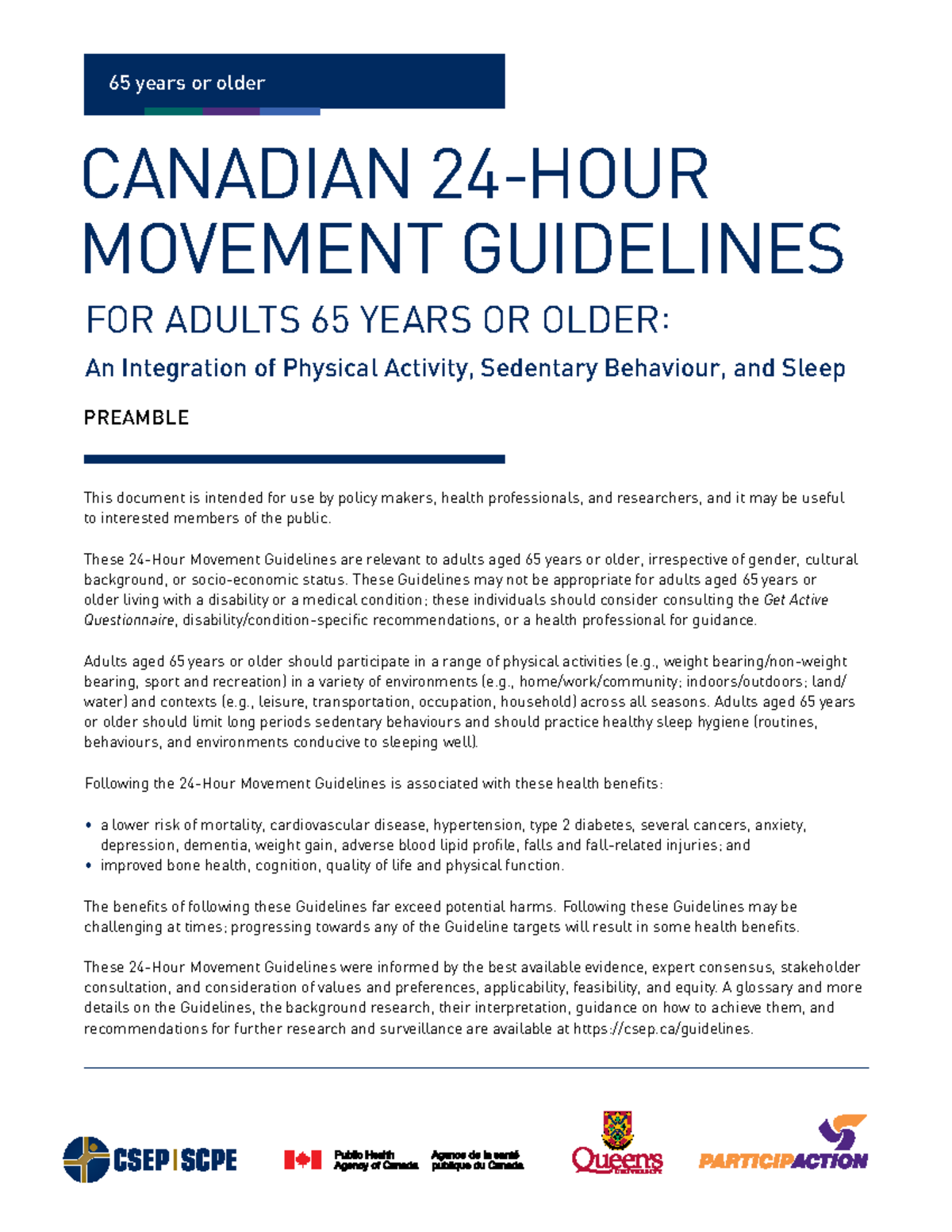 24HMovement Guidelines Adults 65 ENG - FOR ADULTS 65 YEARS OR OLDER ...