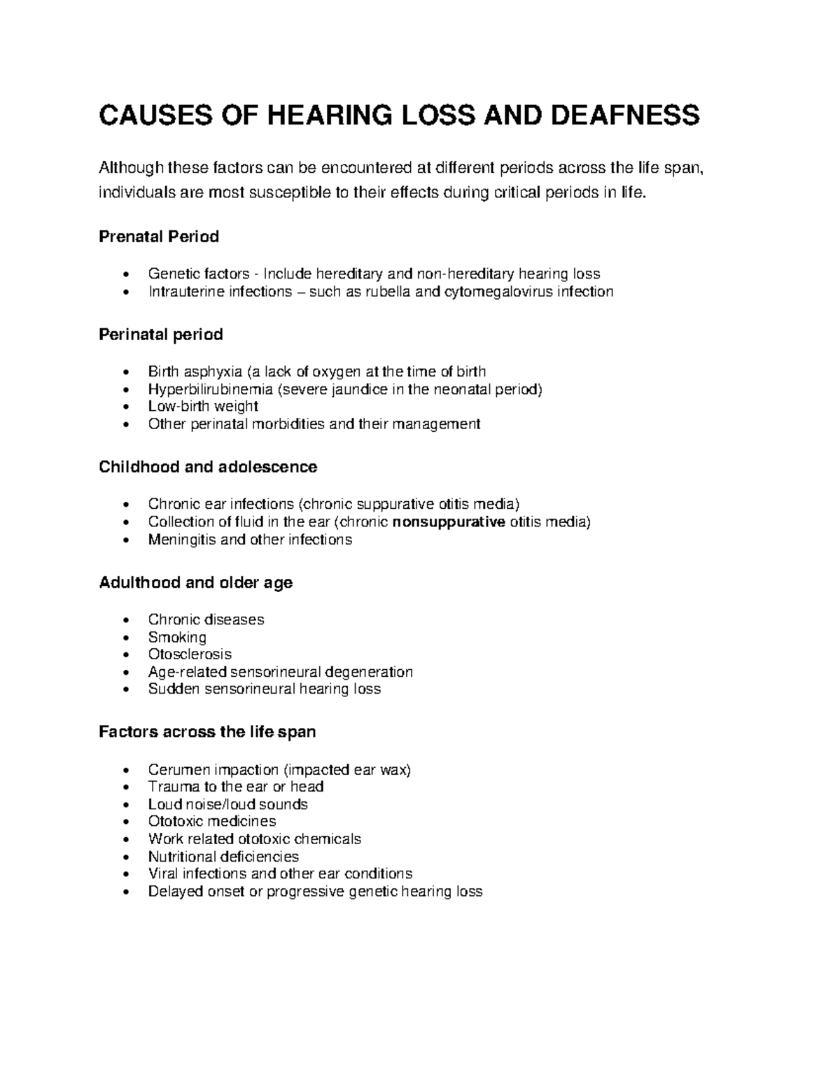 Causes OF Hearing LOSS AND Deafness - CAUSES OF HEARING LOSS AND ...