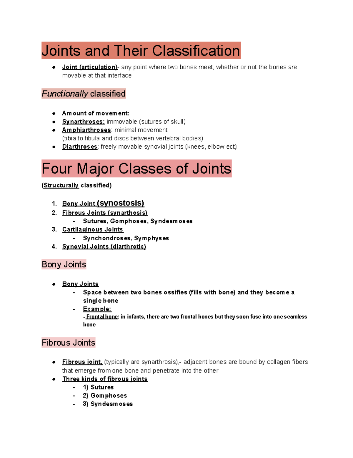 Ch. 9 PPT - Chapter 9 Notes - Joints and Their Classification Joint ...
