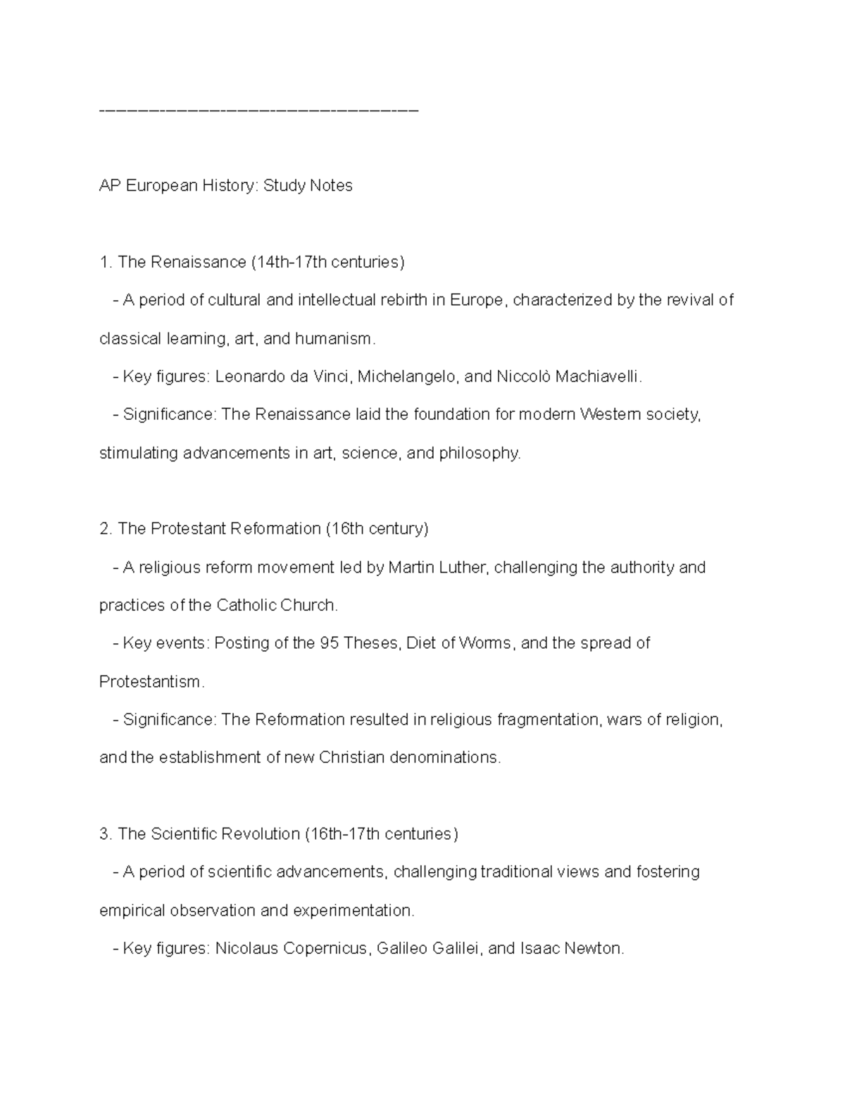 AP European History Study Notes - AP European History: Study Notes The ...