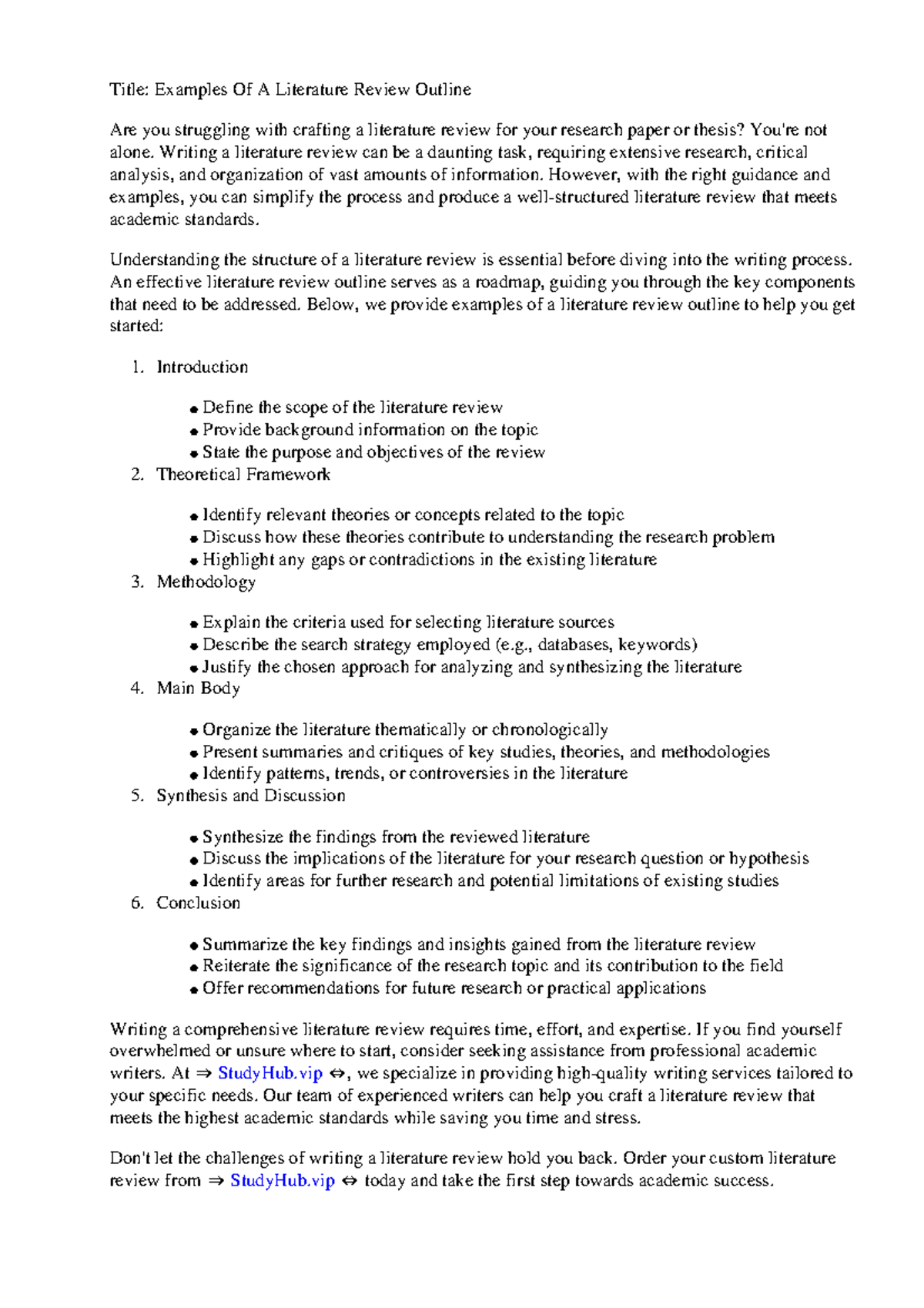 Examples Of A Literature Review Outline - Writing a literature review ...