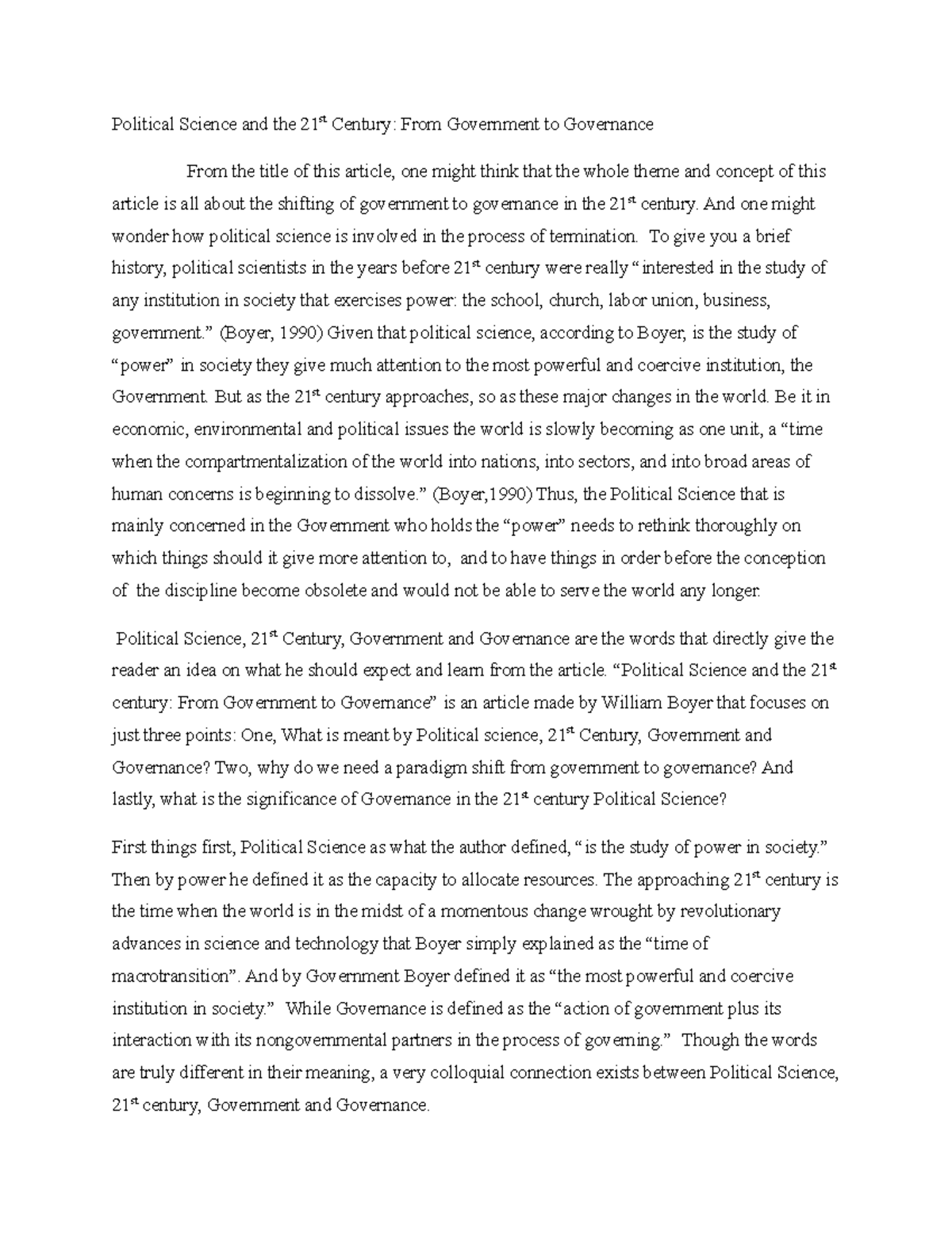 Acadpapersemifinal - its good - Political Science and the 21st Century ...