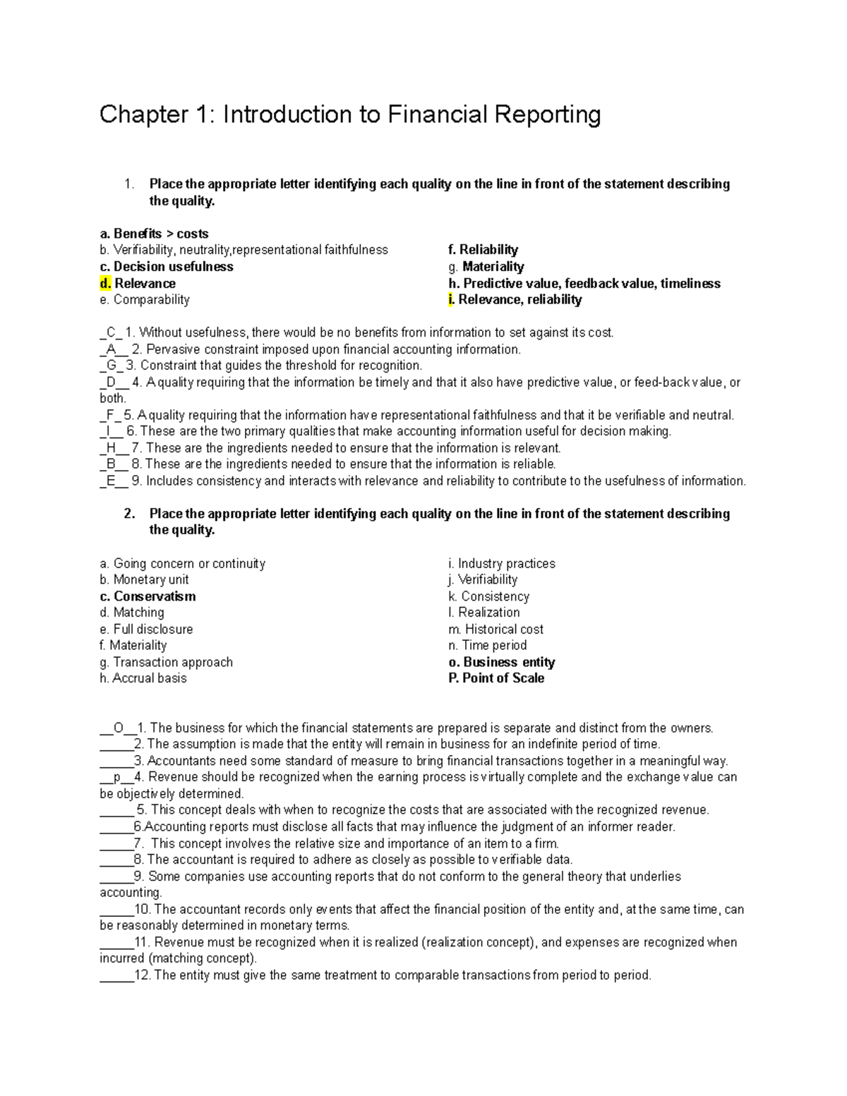 FSA Revision - Chapter 1: Introduction to Financial Reporting Place the ...