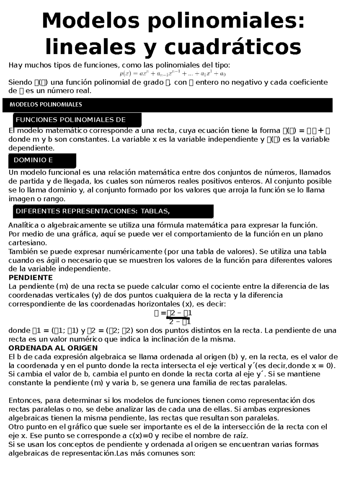 HMII M1-2 - resumen - Modelos polinomiales: lineales y cuadráticos Hay ...
