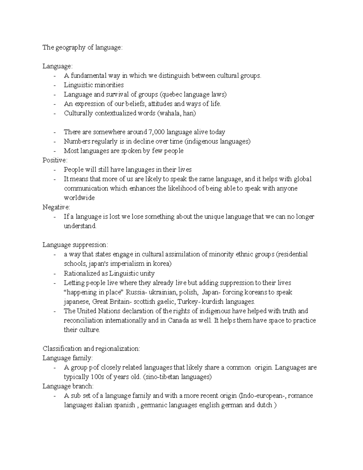 Envsocty lec.6 notes - The geography of language: Language: - A ...