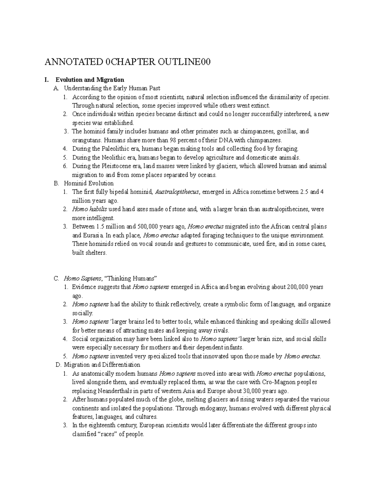 Annotated Chapter Outline - ANNOTATED 0CHAPTER OUTLINE I. Evolution and ...