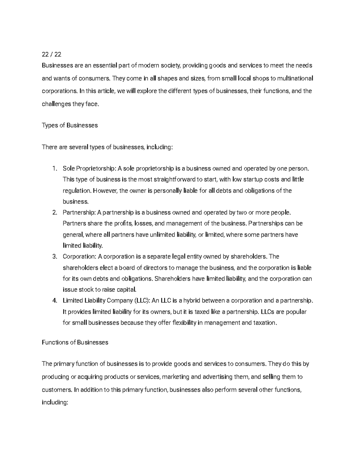 Studoc-18 - Class notes - 22 / 22 Businesses are an essential part of ...