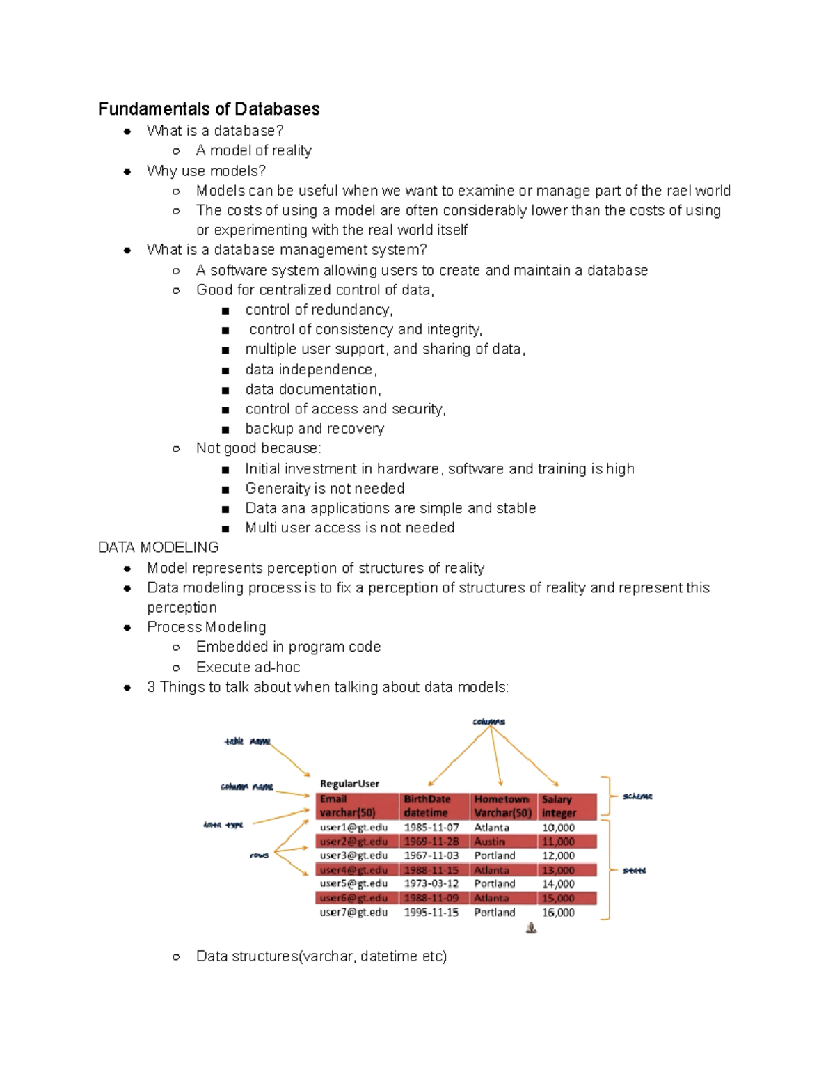 CS 6400 - DB Sytems Notes - Fundamentals of Databases What is a ...