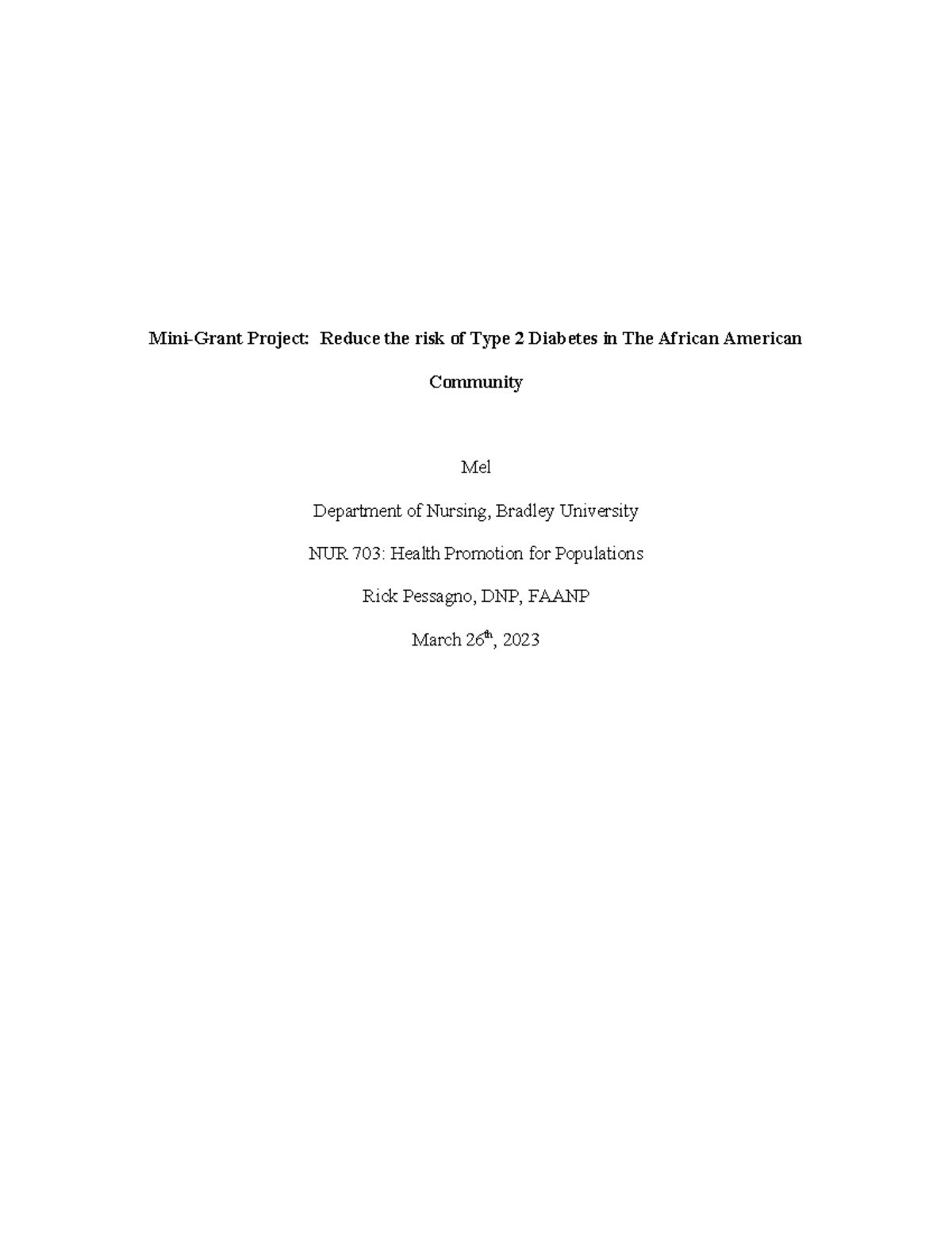 Mini-Grant Project - NURS - Mini-Grant Project: Reduce the risk of Type ...