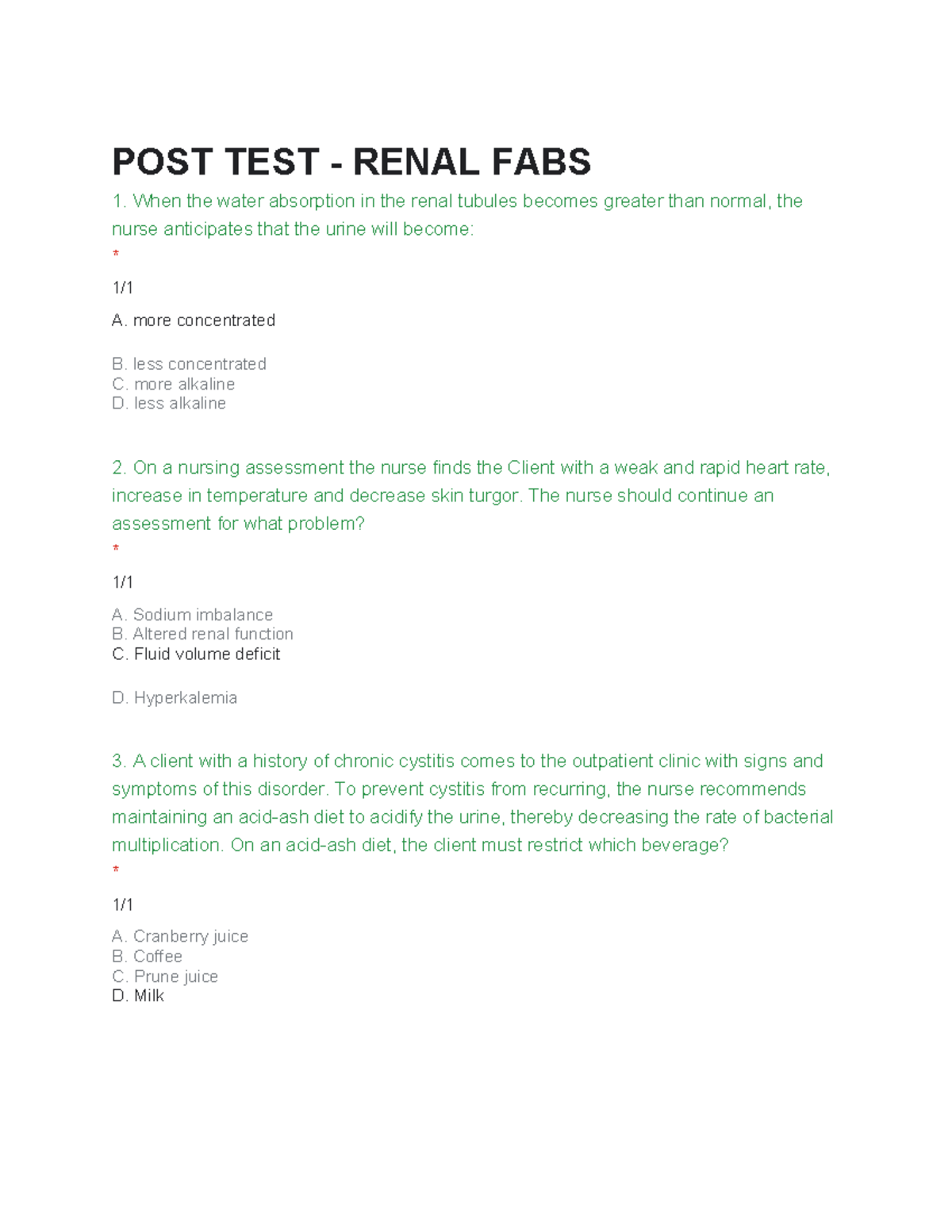 POST TEST Renal FABS - POST TEST - RENAL FABS 1. When the water ...