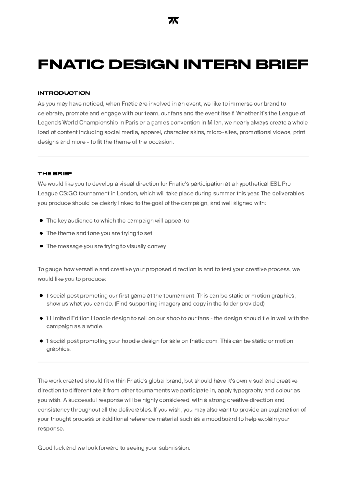 Design-Intern-Brief - jghhyttttt - FNATIC DESIGN INTERN BRIEF As you ...
