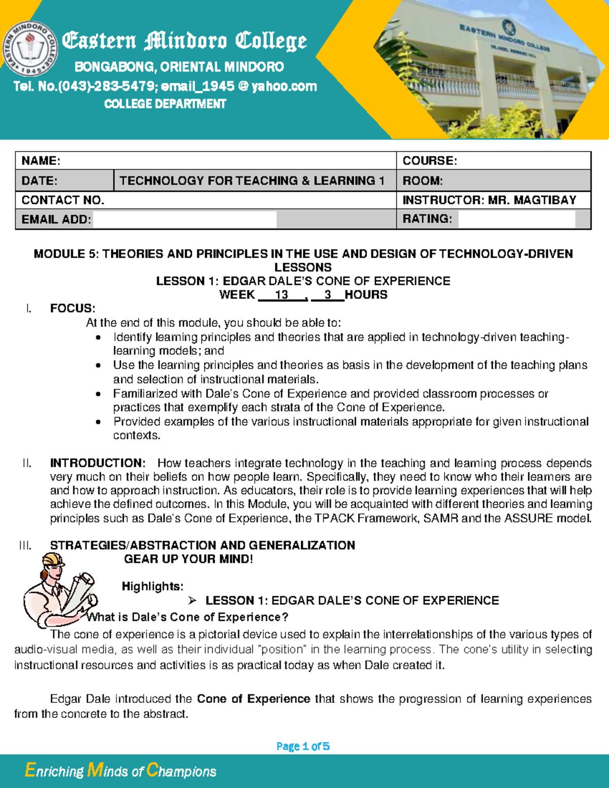 Module 5- Lesson 1 - TECHNOLOGY FOR TEACHING AND LEARNING (TTL1) - Page ...