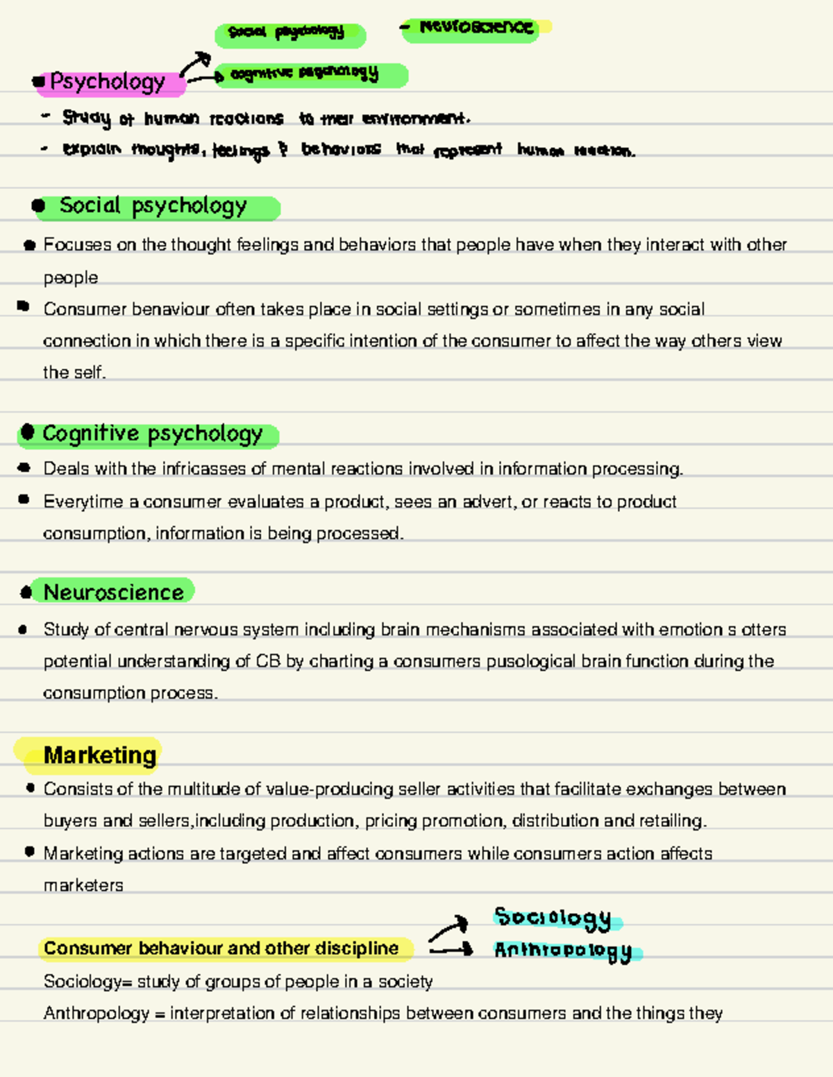 Bem Notes Chapter 1 - Psychology Social psychology Cognitive psychology ...