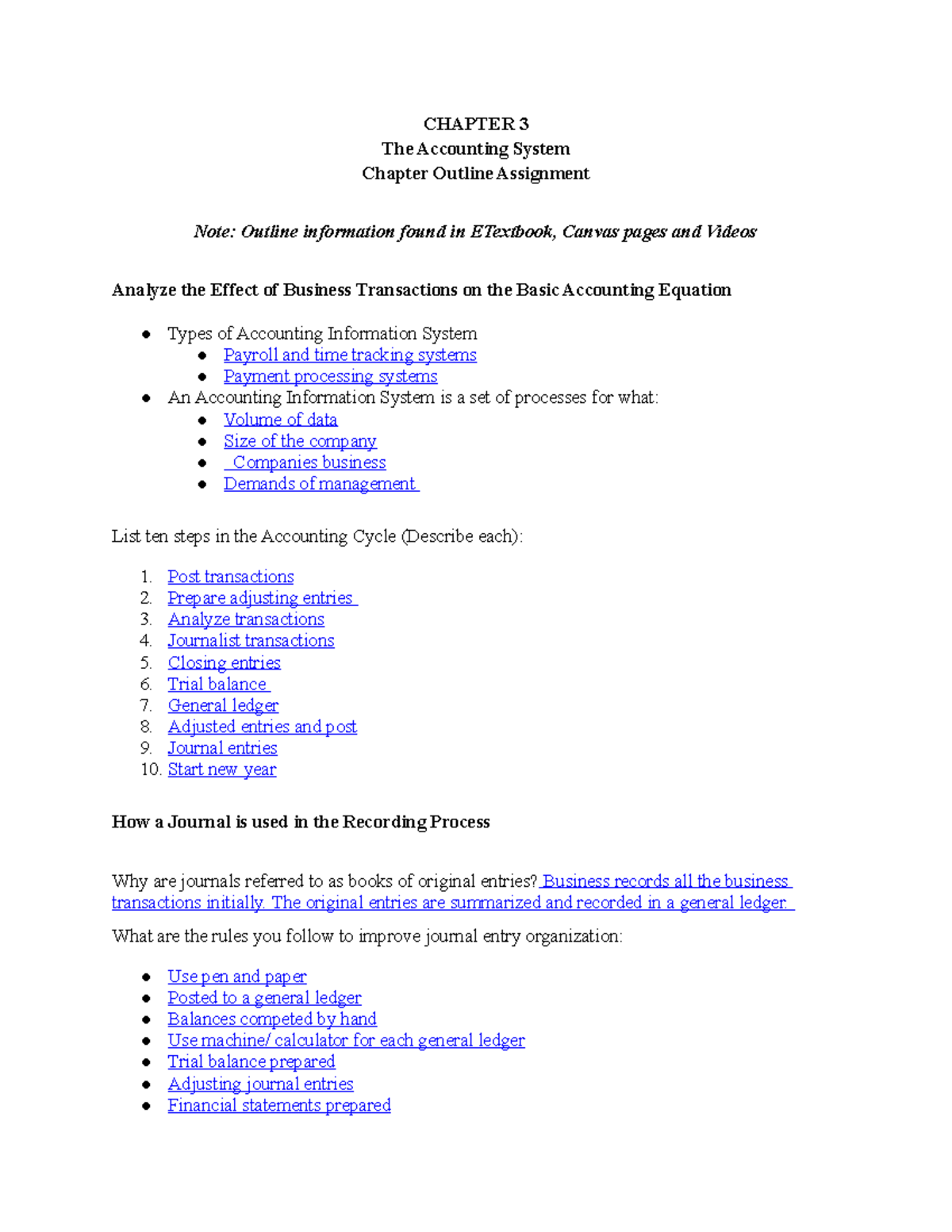 Chapter 3 - Evelyn Laun ACCT - CHAPTER 3 The Accounting System Chapter ...