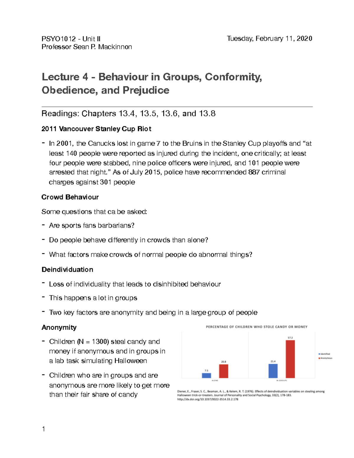 Unit 2 Lecture 4 - Behaviour in Groups, Conformity, Obedience, and ...