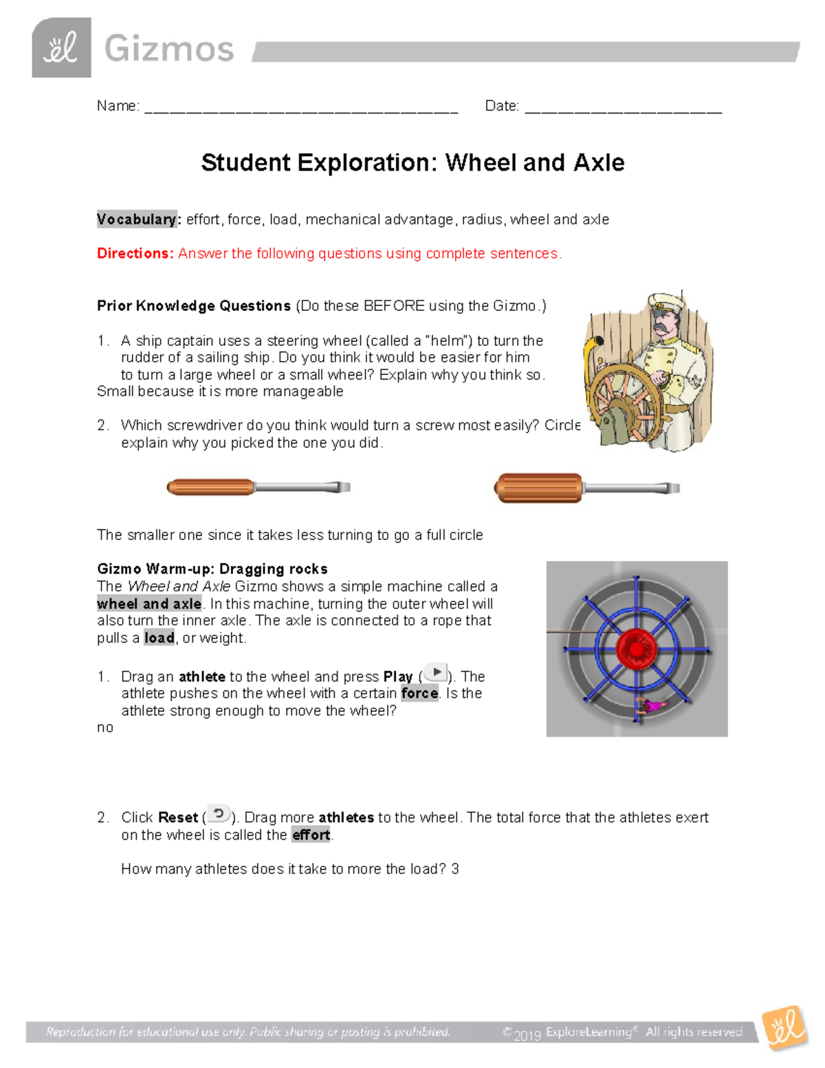 Simple Machines - Wheel and Axle - Name ...