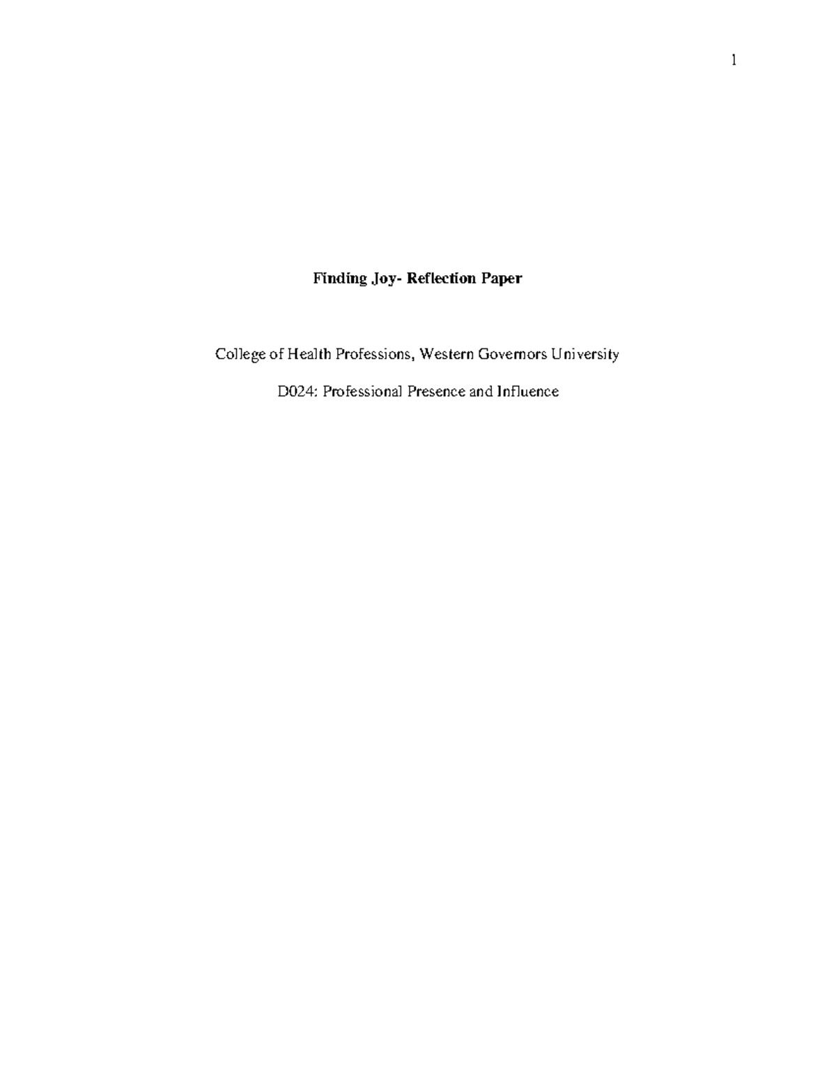 Reflection Paper Template - Finding Joy- Reflection Paper College of ...