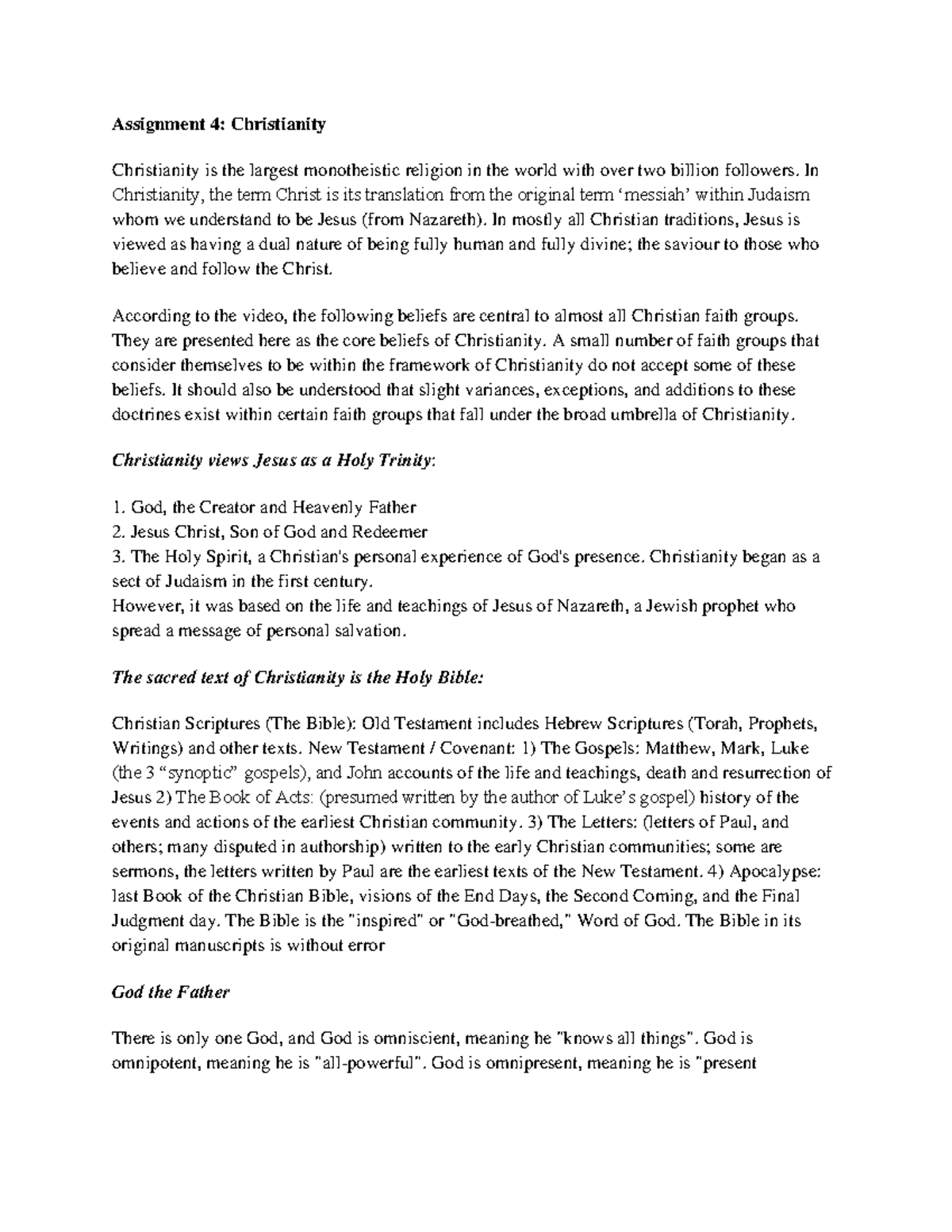 Assignment 4 - Christianity - Assignment 4: Christianity Christianity ...