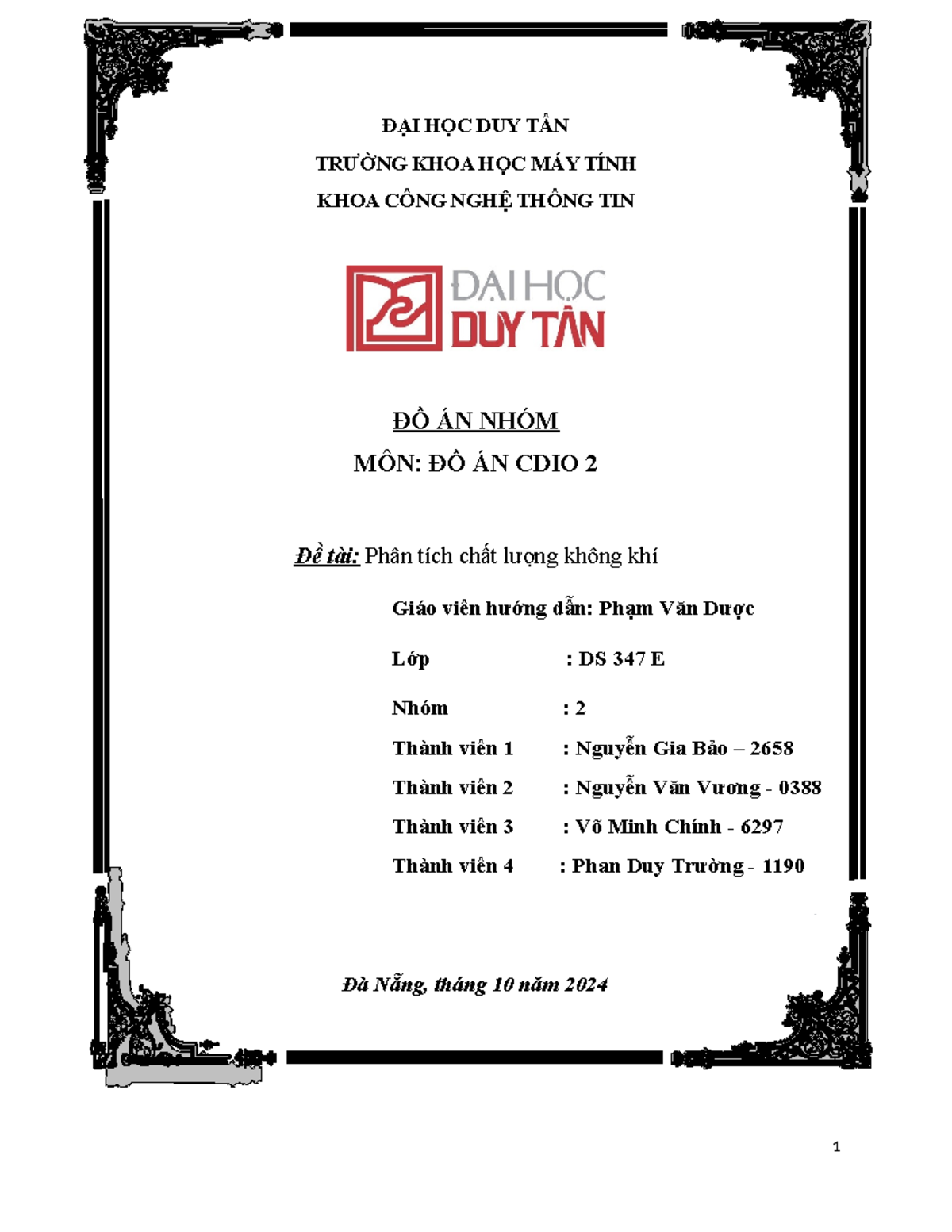 CDIO 2 - Nhom 2 - CDIO - ĐẠI HỌC DUY TÂN TRƯỜNG KHOA HỌC MÁY TÍNH KHOA ...