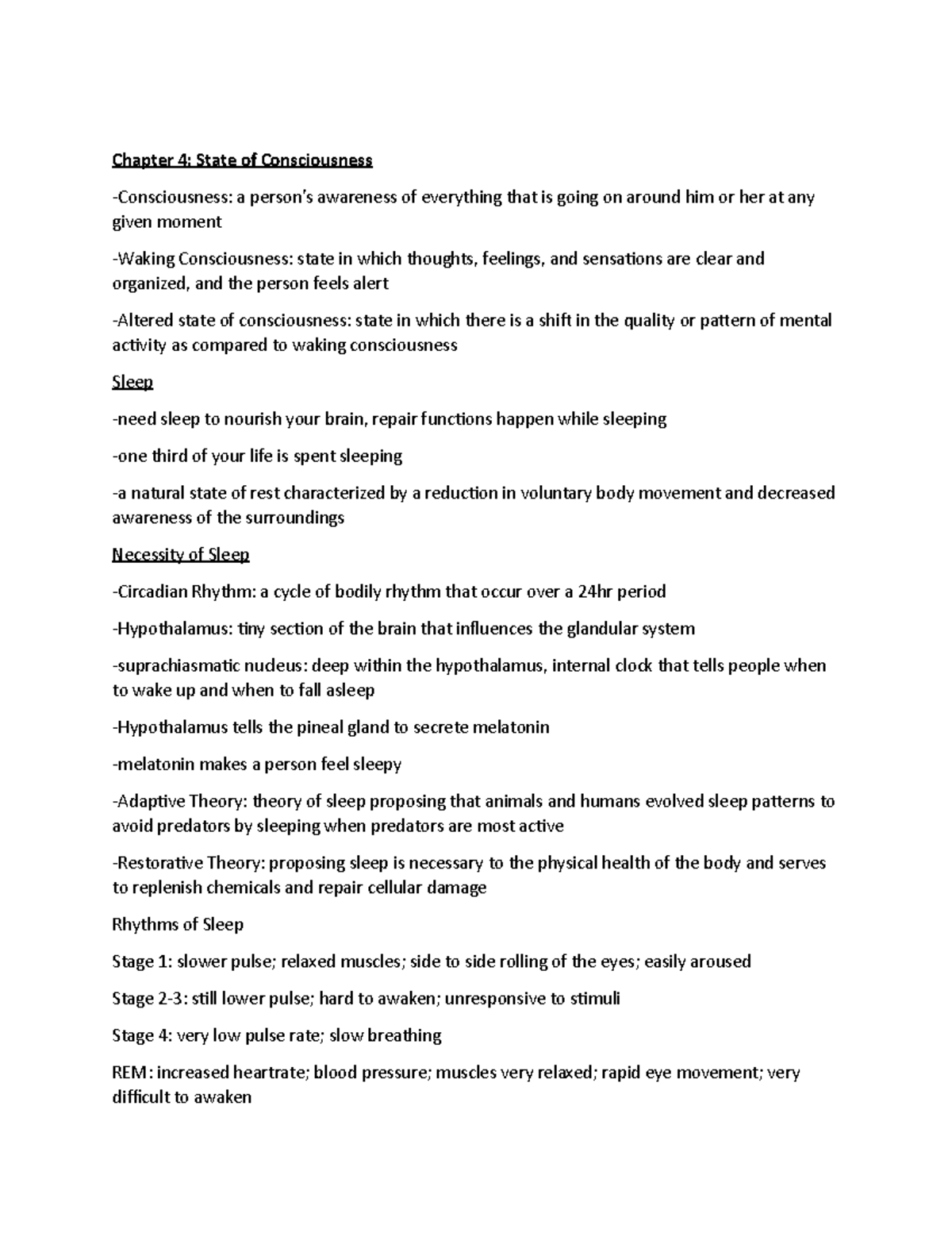 Psychology; Chap 4. States of Consciousness - Chapter 4: State of ...