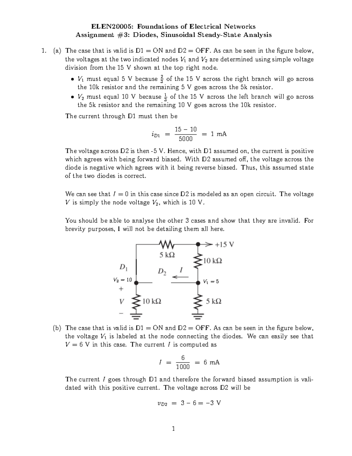 2018 Assignment 3 Solutions - ELEN20005: Foundations of Electrical Networks Assignment #3 ...