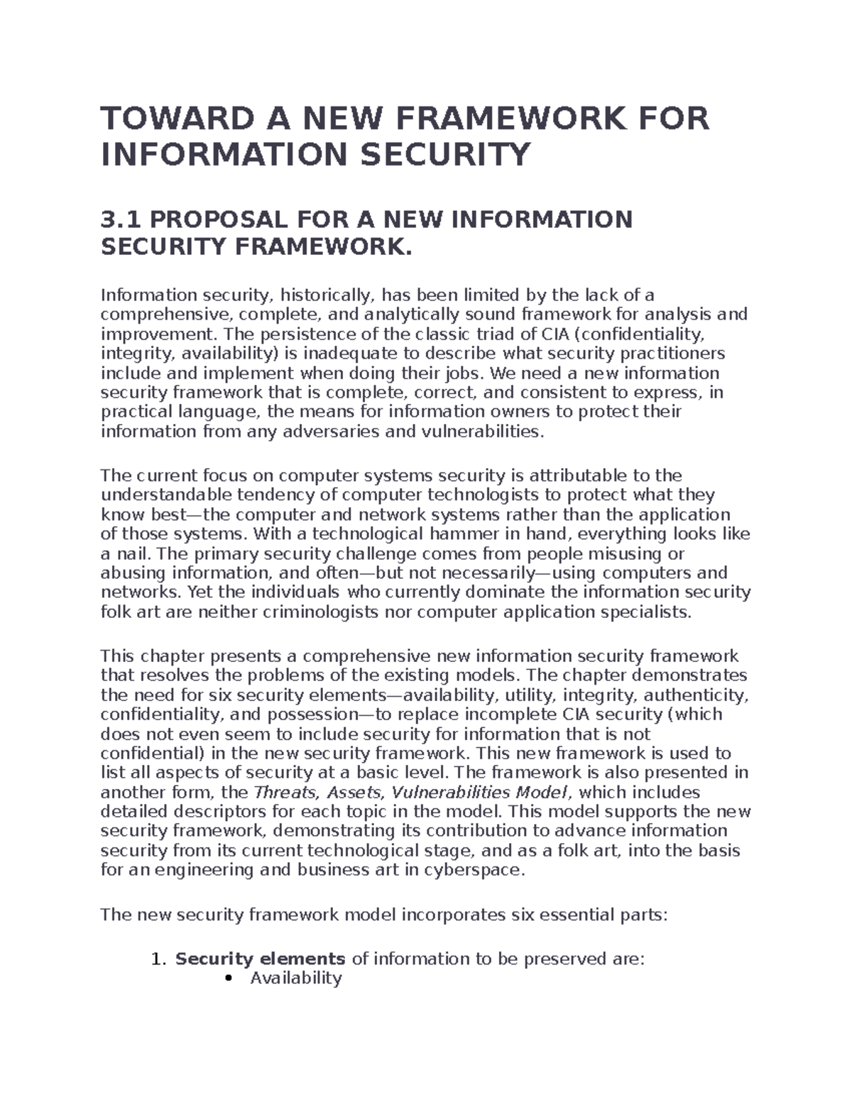 Toward A NEW Framework FOR Information Security Week 4 - TOWARD A NEW ...