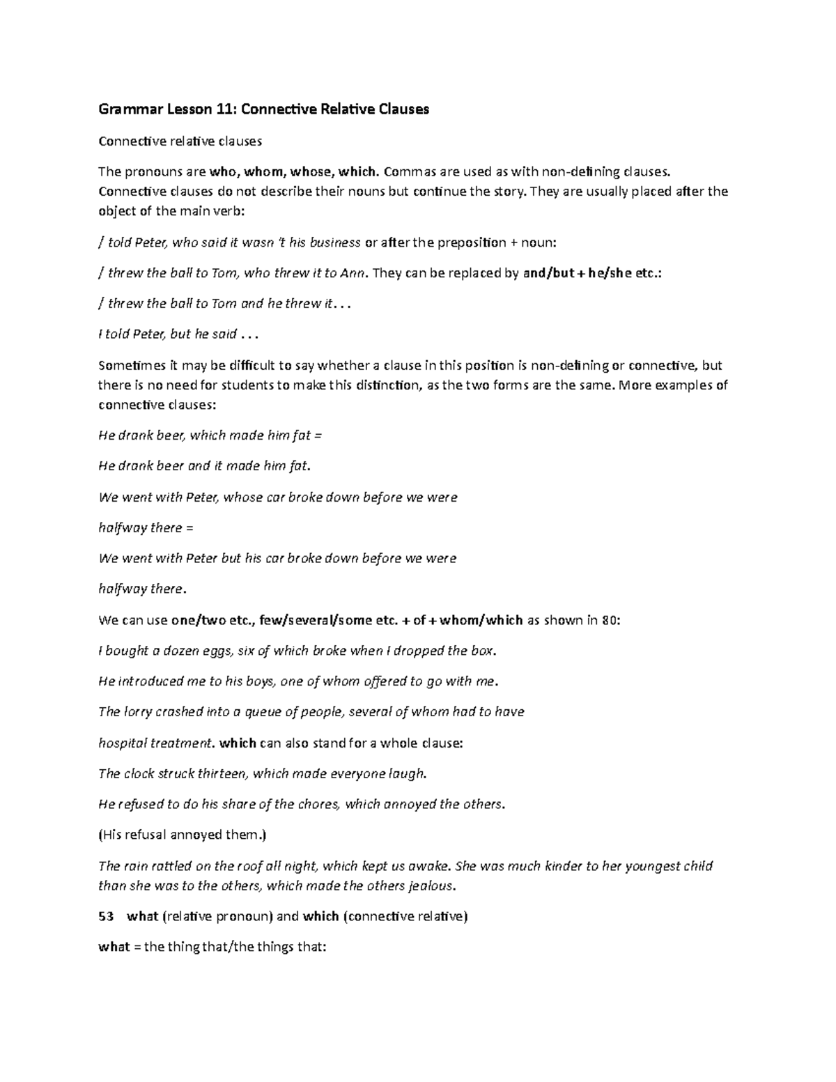 Grammar Lesson 11 Connective Relative Clauses - Grammar Lesson 11 ...