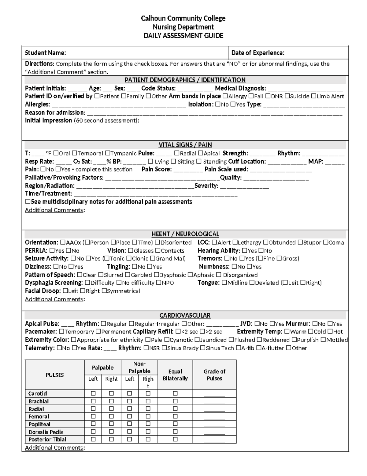 Daily Assessment Form Created 11.21.22 - Calhoun Community College ...
