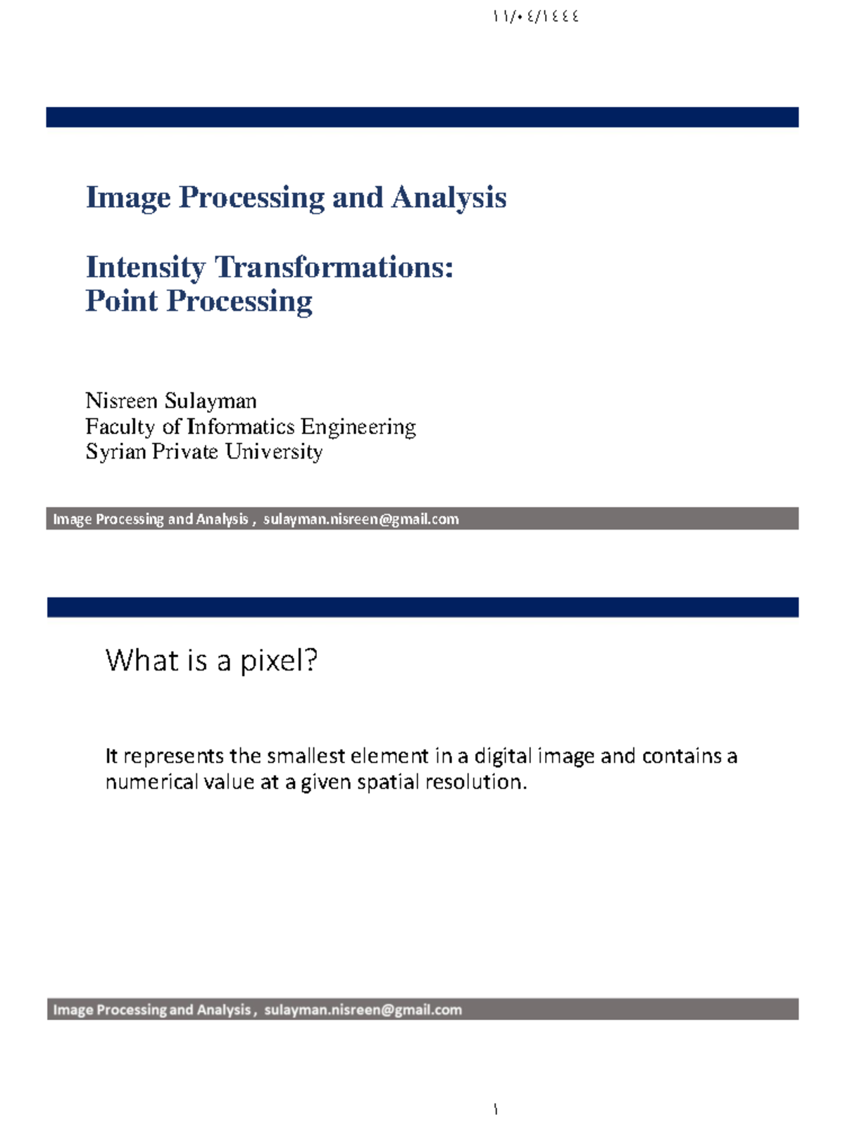 DIP-Lecture 4 - good luck - Image Processing and Analysis , sulayman@gmail Image Processing and ...