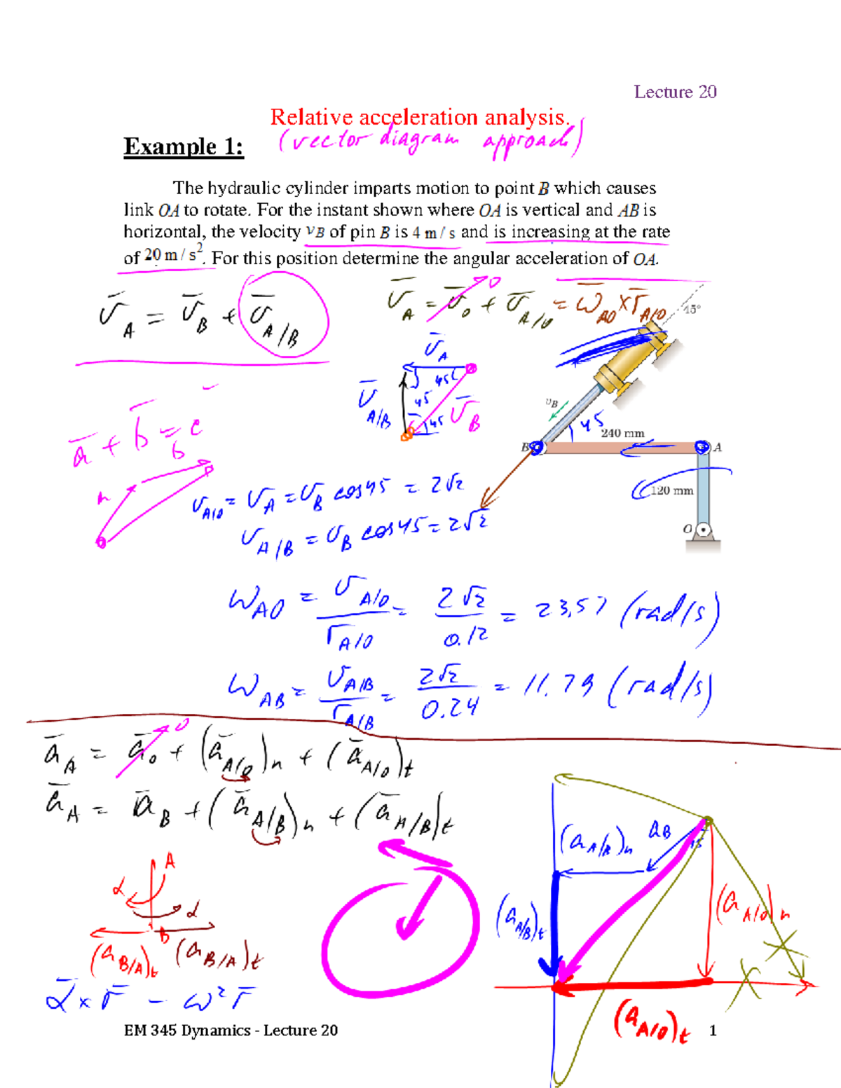 L20 - Lecture notes 20 - EM 345 Dynamics - Lecture 20 1 Lecture 20 ...