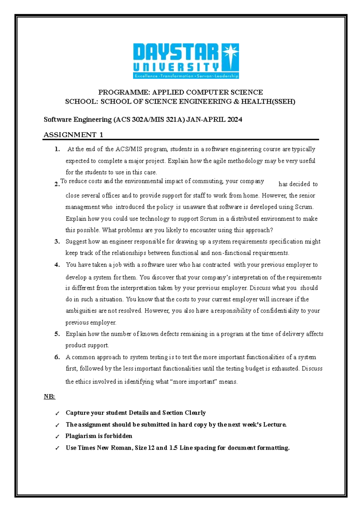 ACS 302A MIS 321A Assignment 1 - PROGRAMME: APPLIED COMPUTER SCIENCE ...