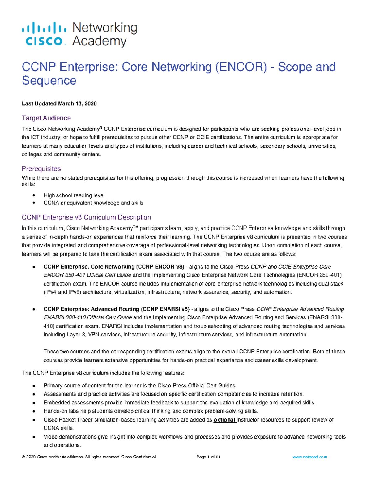 CCNP Encor v8 Scope and Sequence - CCNP Enterprise: Core Networking (ENCOR) - Scope and Sequence ...