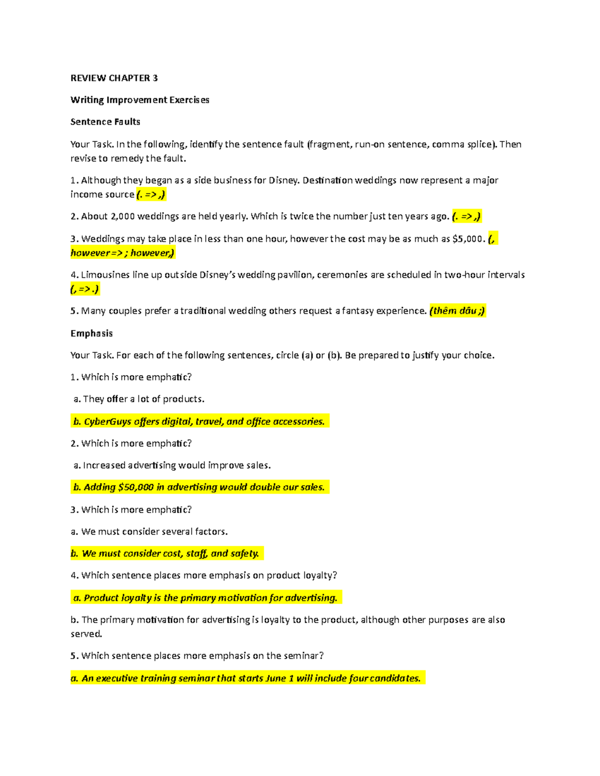 Review Chapter 3 - REVIEW CHAPTER 3 Writing Improvement Exercises ...