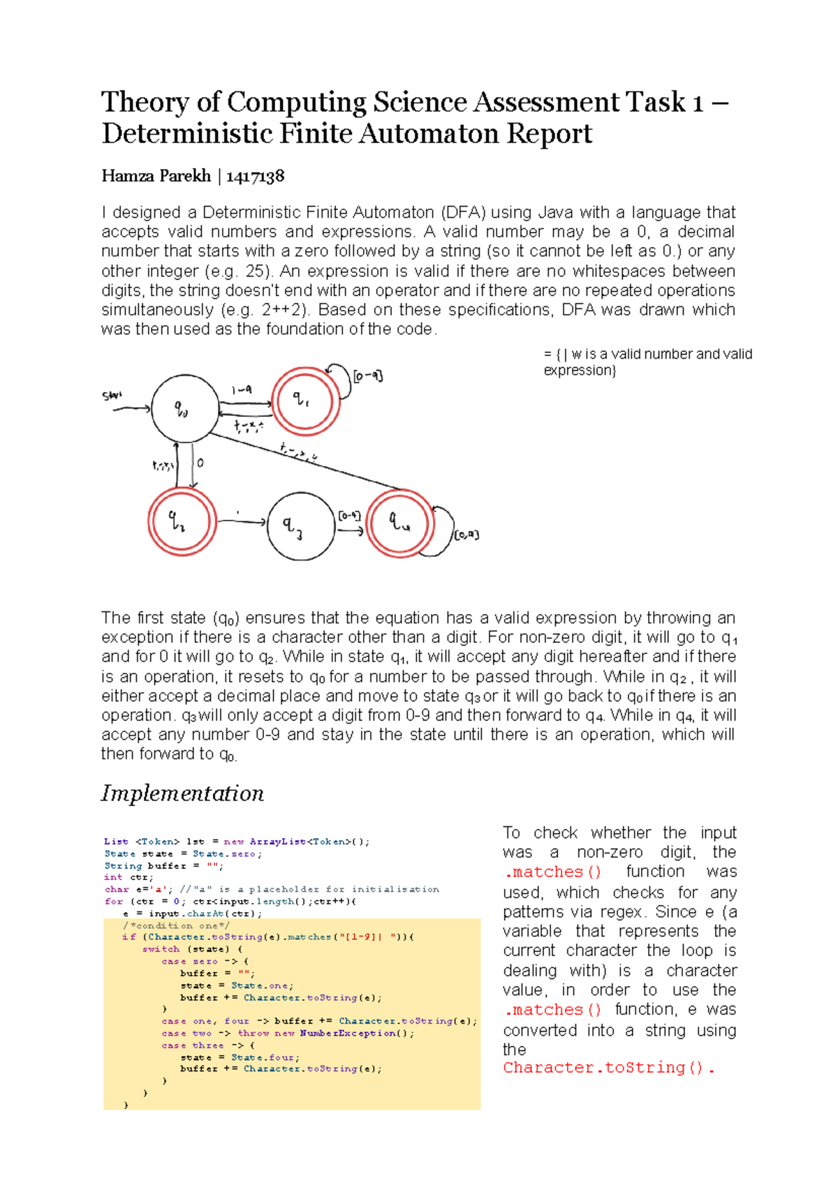 Theory of Computing Science Assessment Task 1 - A valid number may be a 0, a decimal number that ...