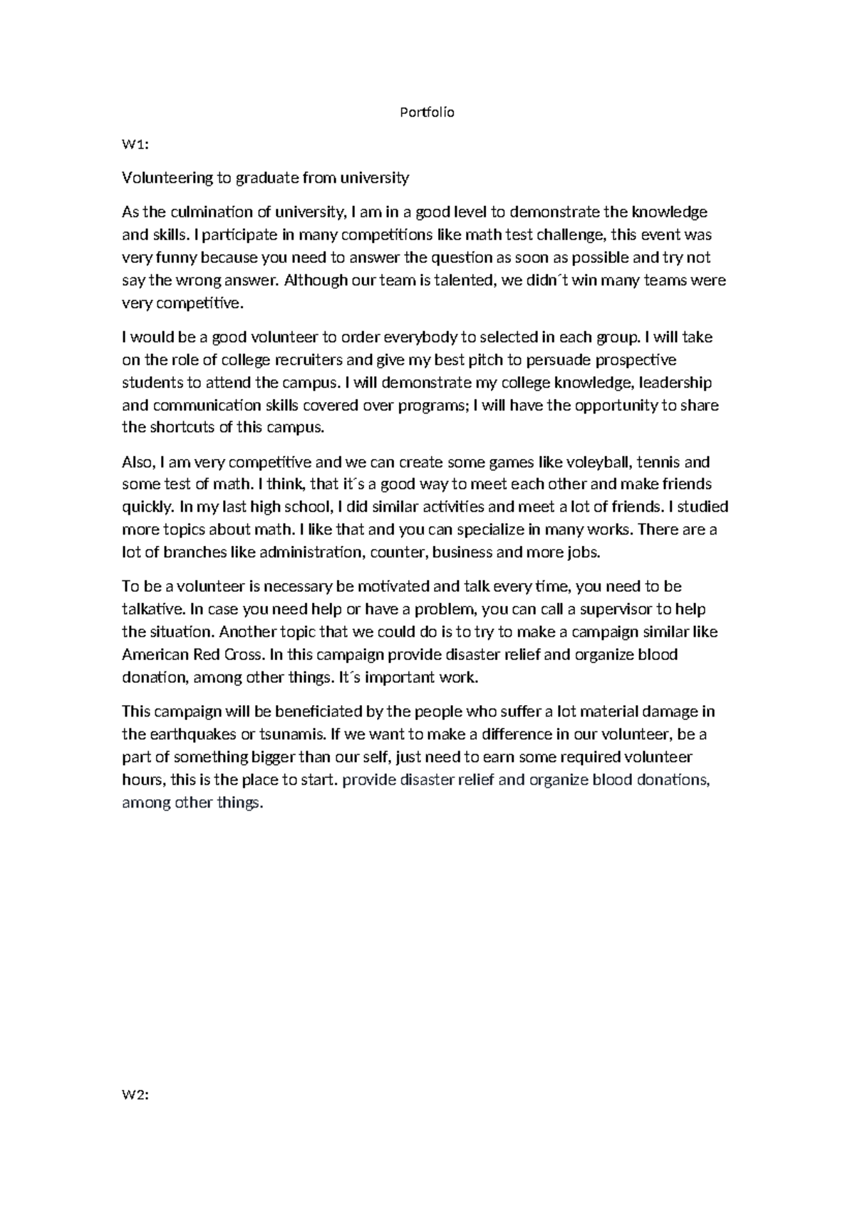 Portfolio - Portfolio W1: Volunteering to graduate from university As ...