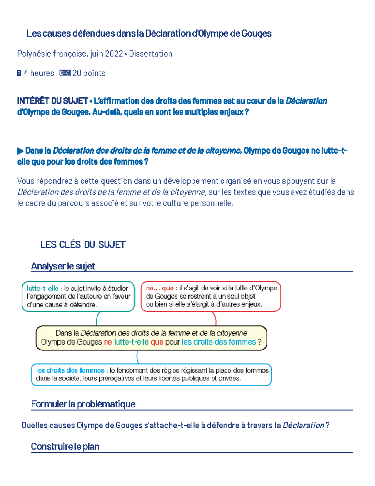 Les causes defendues dans la declaration d olympe de gouges - Les causes défendues dans la - Studocu