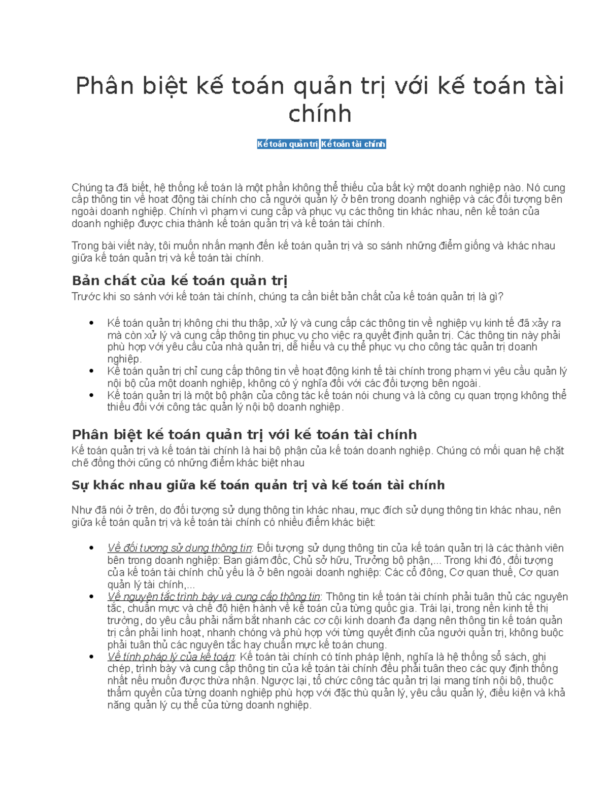 ACC 201 - Nguyen Ly Ke Toan 1 - 2021Fu - Extra Reading - 15 - Phân biệt kế toán quản trị với kế ...