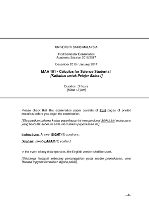 37. Problem Set 3 MAA101 - MAA101 Calculus I Problem Set 3 Semester 2 2021/ Find the volume of ...