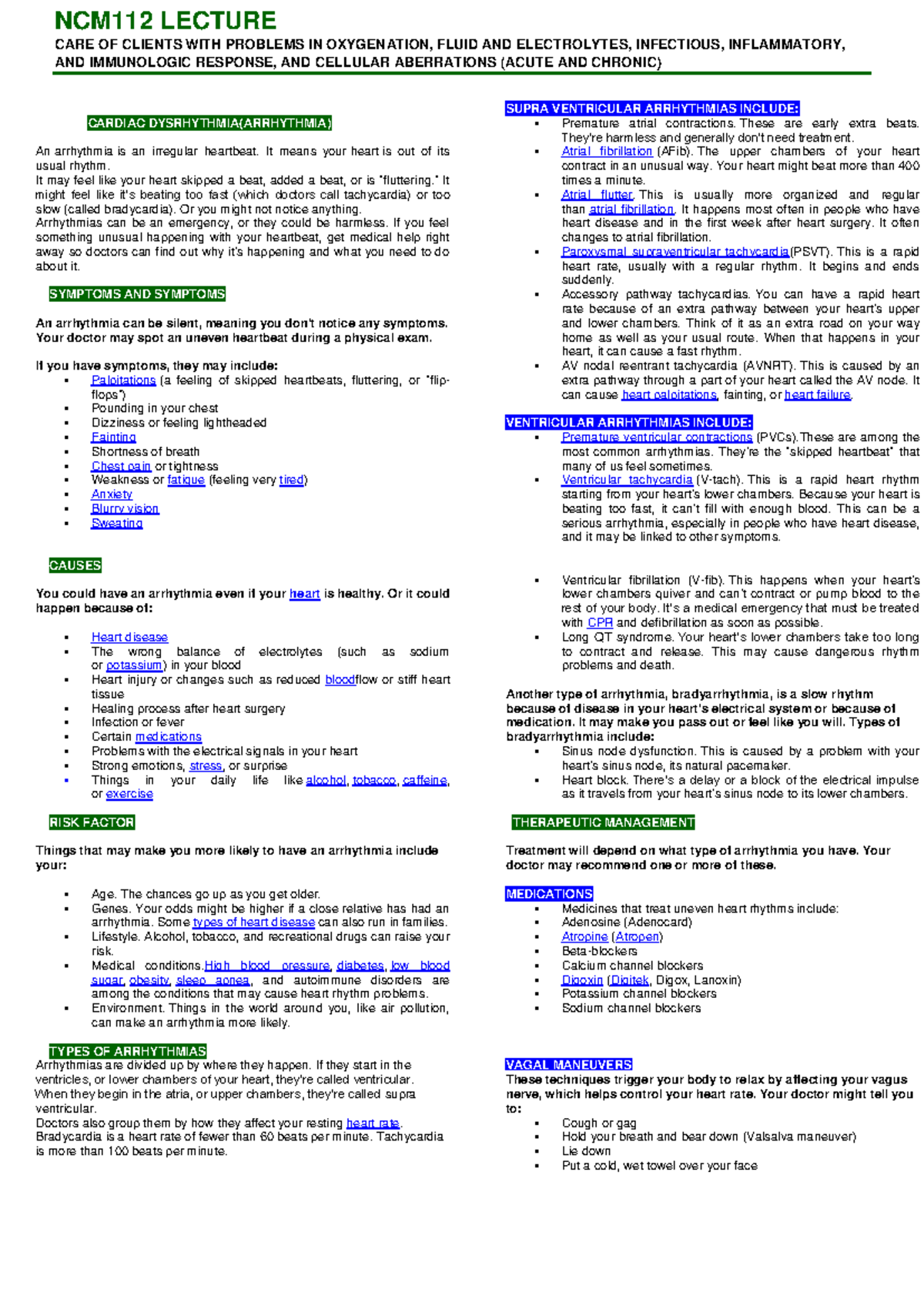 Cardiac- Dysrhythmiaarrhythmia - NCM112 LECTURE CARE OF CLIENTS WITH ...